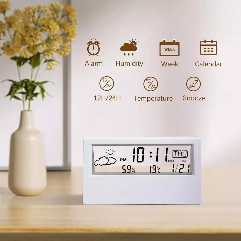 Desk Clock, Digital Alarm Clock, Transparent Modern Design, Temperature ...