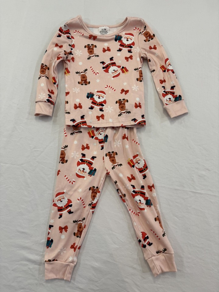 Two Piece Santa & Reindeer Christmas PJS Pajamas Set 12-18 mo girls ...