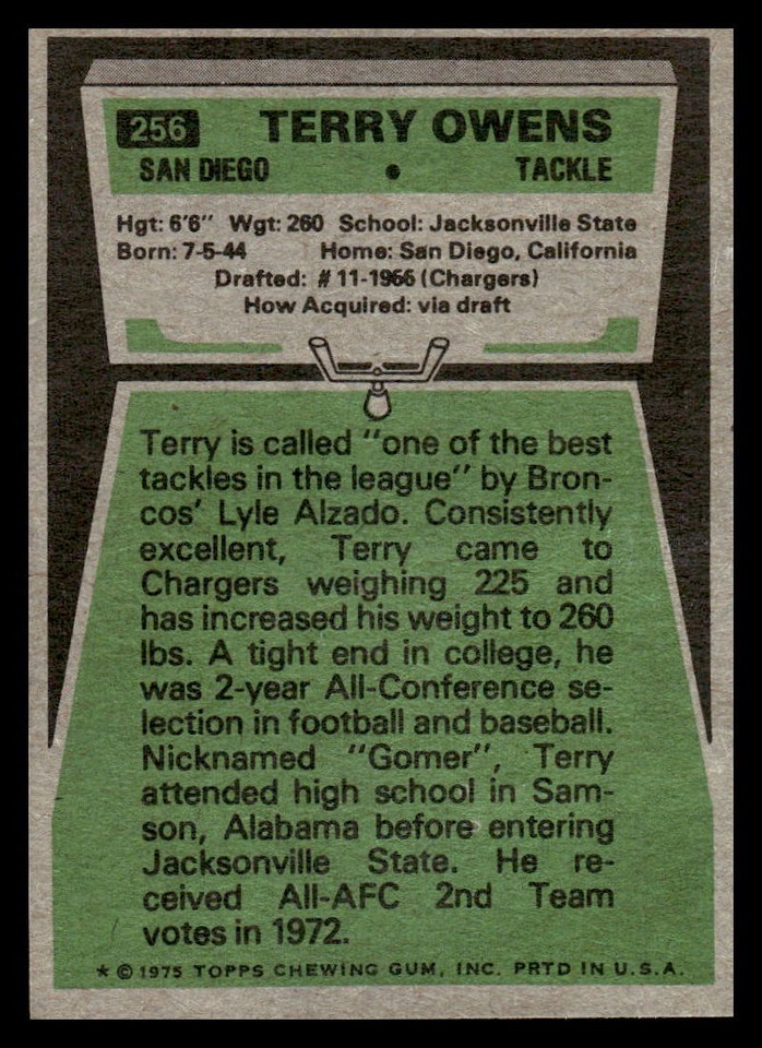 Terry Owens 1975 Topps #256 San Diego Chargers Football Card | eBay