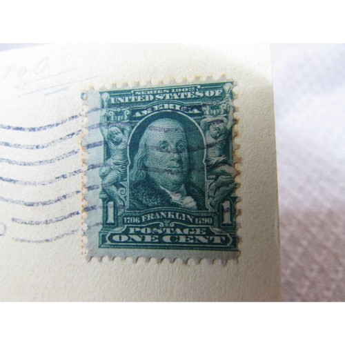 Benjamin Franklin Series 1902 1 Cent Stamp Green Rare on Post Card ...