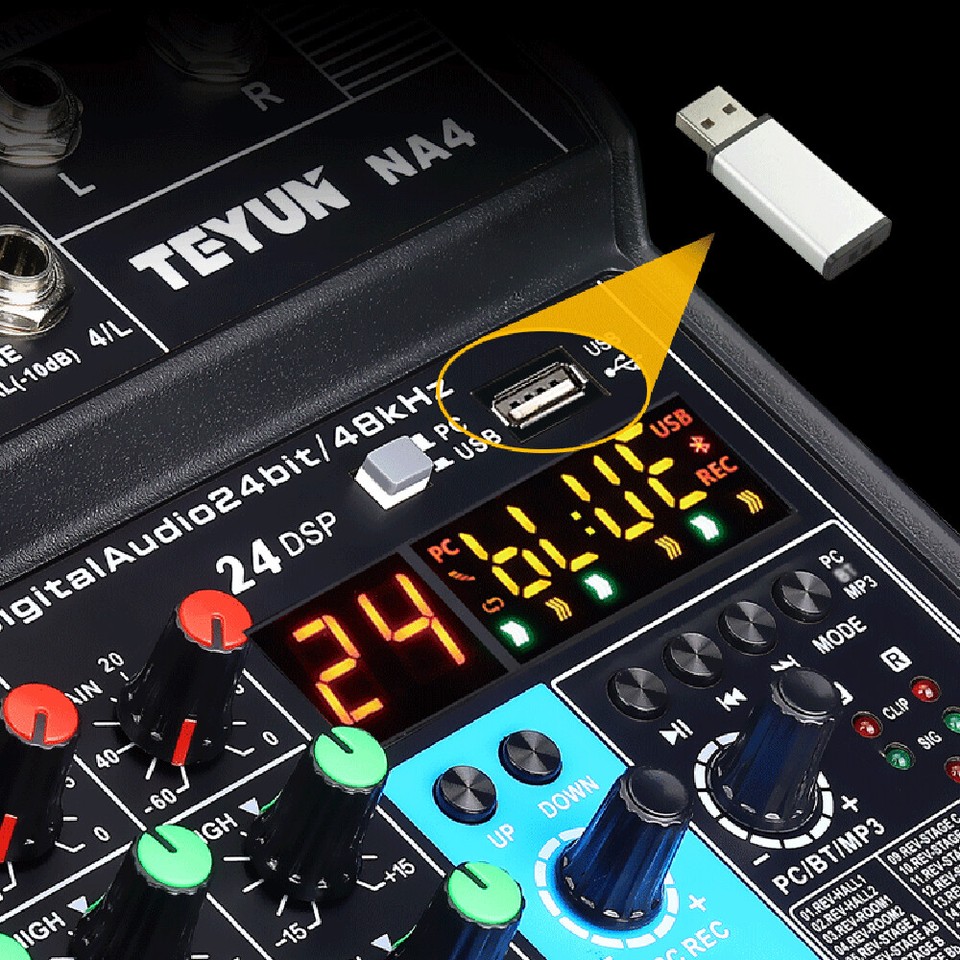 Pro 4 Channel Studio Audio Mixer Bluetooth USB DJ Live Sound Mixing ...
