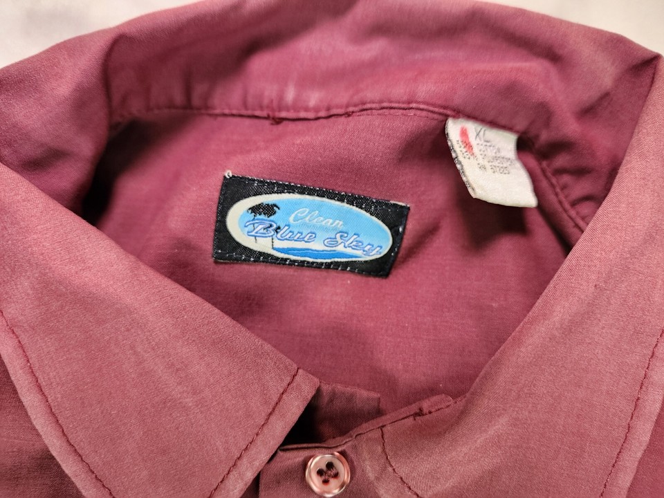 Vintage Clear Blue Sky Short Sleeves Burgundy Cuban Shirt Sz XL | eBay