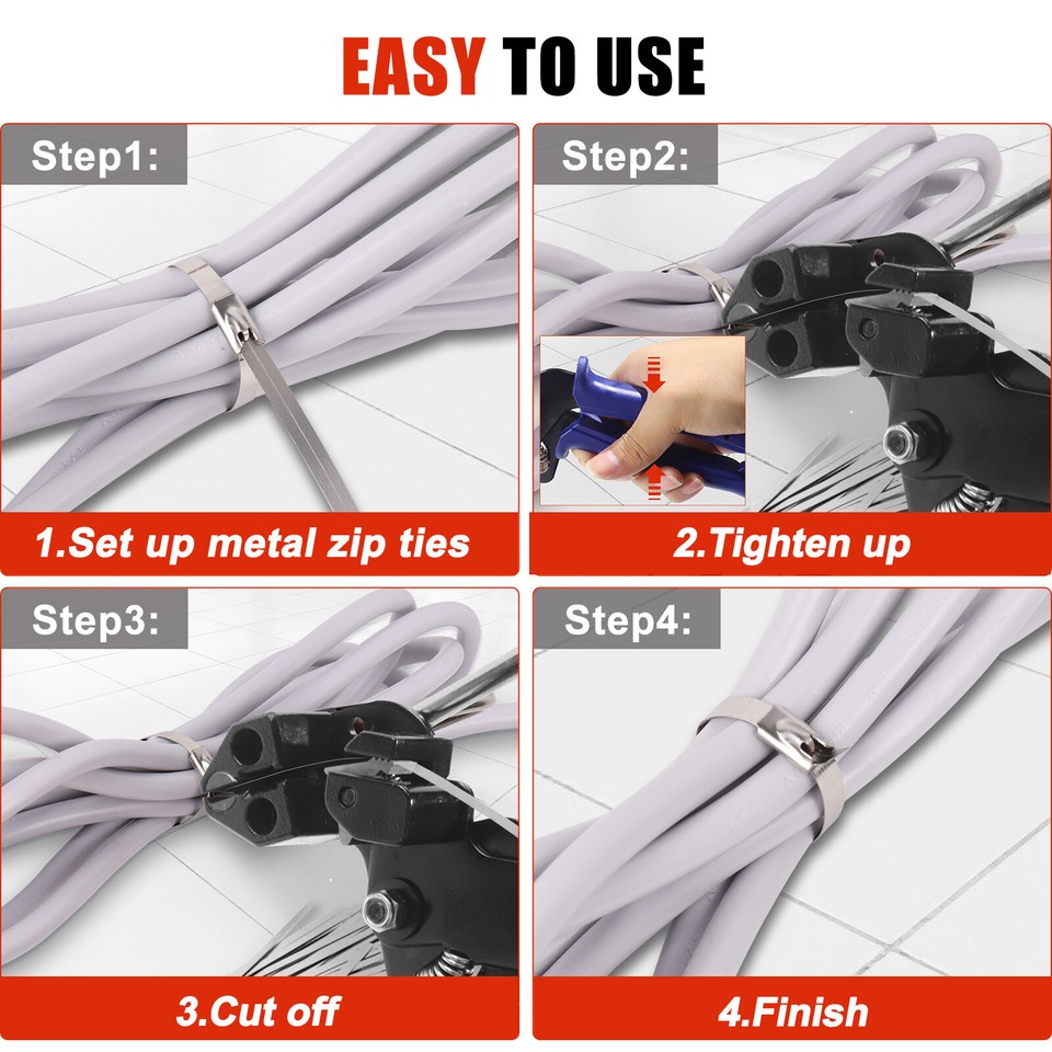 Stainless Steel Zip Ties Gun Kit Heavy Duty Fastening Cable Tie Tool ...