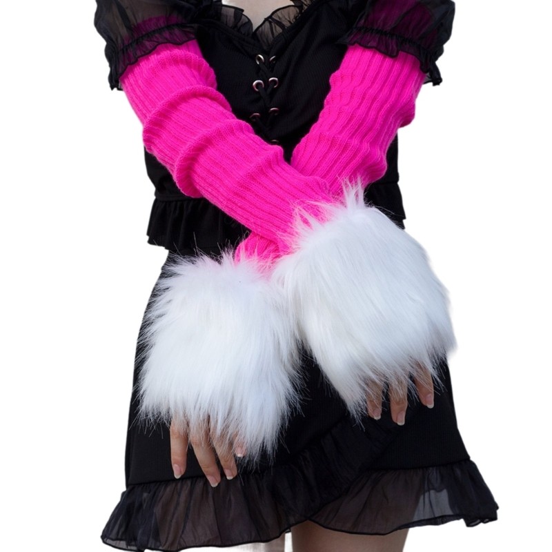 Faux Furs Cuffs Arm Warmer Winter Warm Women Wrist Cuff Sleeves Gloves ...