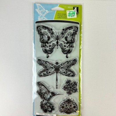 Clear Stamps Set - Butterfly Dragonfly & Floral Designs Inkadinkado | eBay