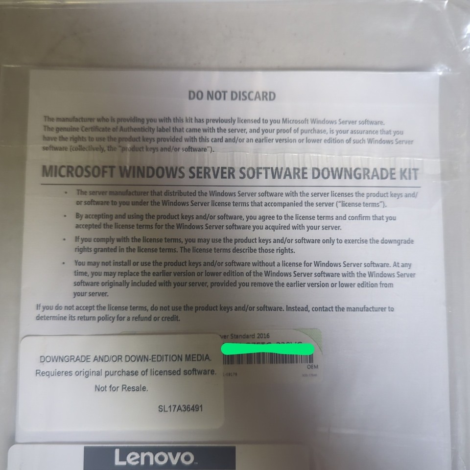 Windows Server Standard 2019 To 2016 Downgrade Kit with License Key and ...
