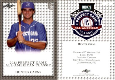HUNTER CARNS Leaf "Perfect Game All-American Classic" BASEBALL CARD #29 ...