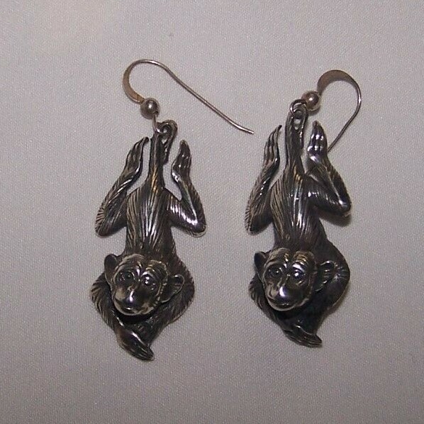 Silver Presented here is a nice pair of vintage sterling silver monkey ...
