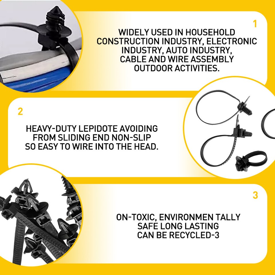 100x Universal Nylon Cable Tie Bundled Wire Harness Line Fastener Zip ...