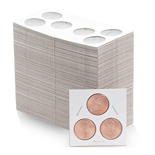 200 3-Hole Penny 2x2 Premium Paper Coin Holders 1 Cent Cardboard Flip ...