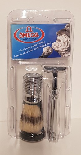 OMEGA Chrome Shave Brush & Razor Shaving Set Made in Italy 100% pure ...