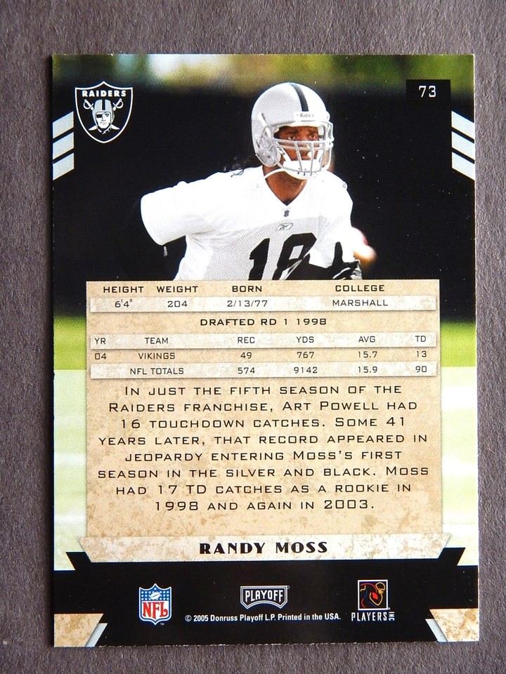 Randy Moss #73 Donruss 2005 Football Card (Oakland Raiders) *VG | eBay