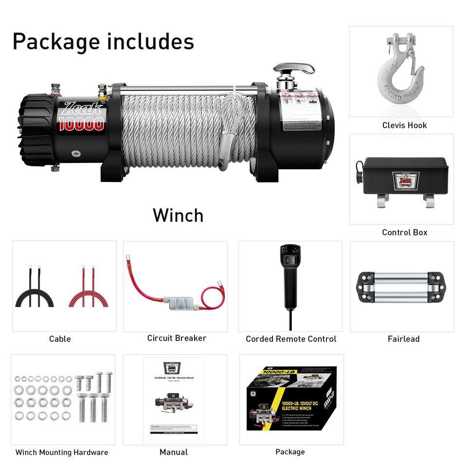 10000lb Electric Power Winch, 12V DC for Truck SUV Off Road Galvanized ...