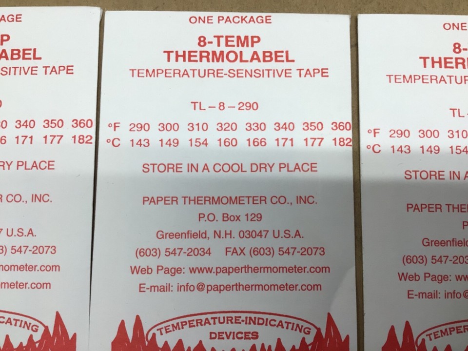 Paper Thermometer 8-Temp THERMOLABEL TL-8-290 (Lot of 3) #4028K38IAC | eBay