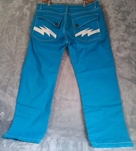 Kaalu Euro Mens Jeans 38 30L Teal Cotton Denim Embroidered Lightening ...