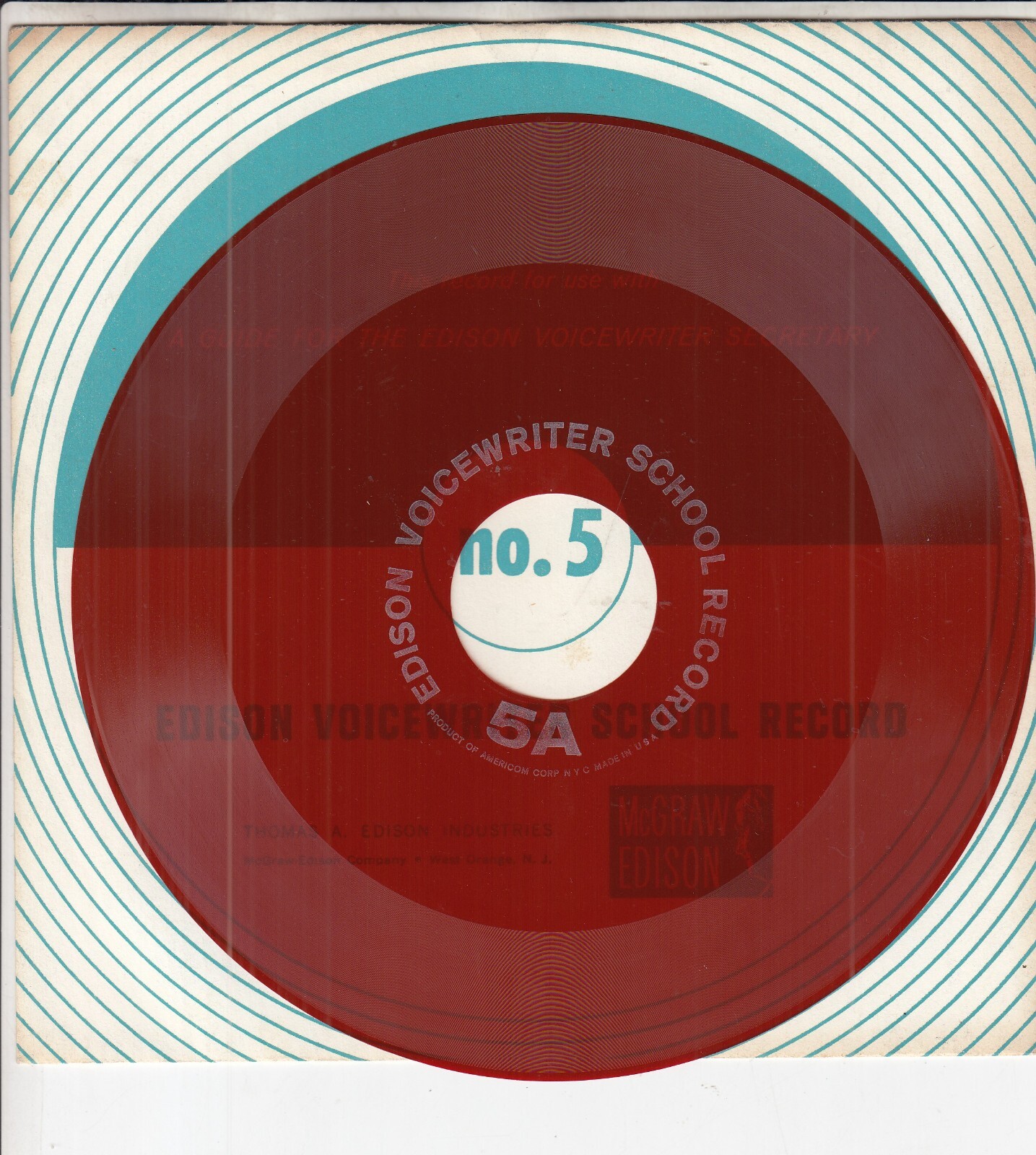 Vintage Thomas Edison Voicewriter Ruby Red Translucent Diamond Disc #5 ...