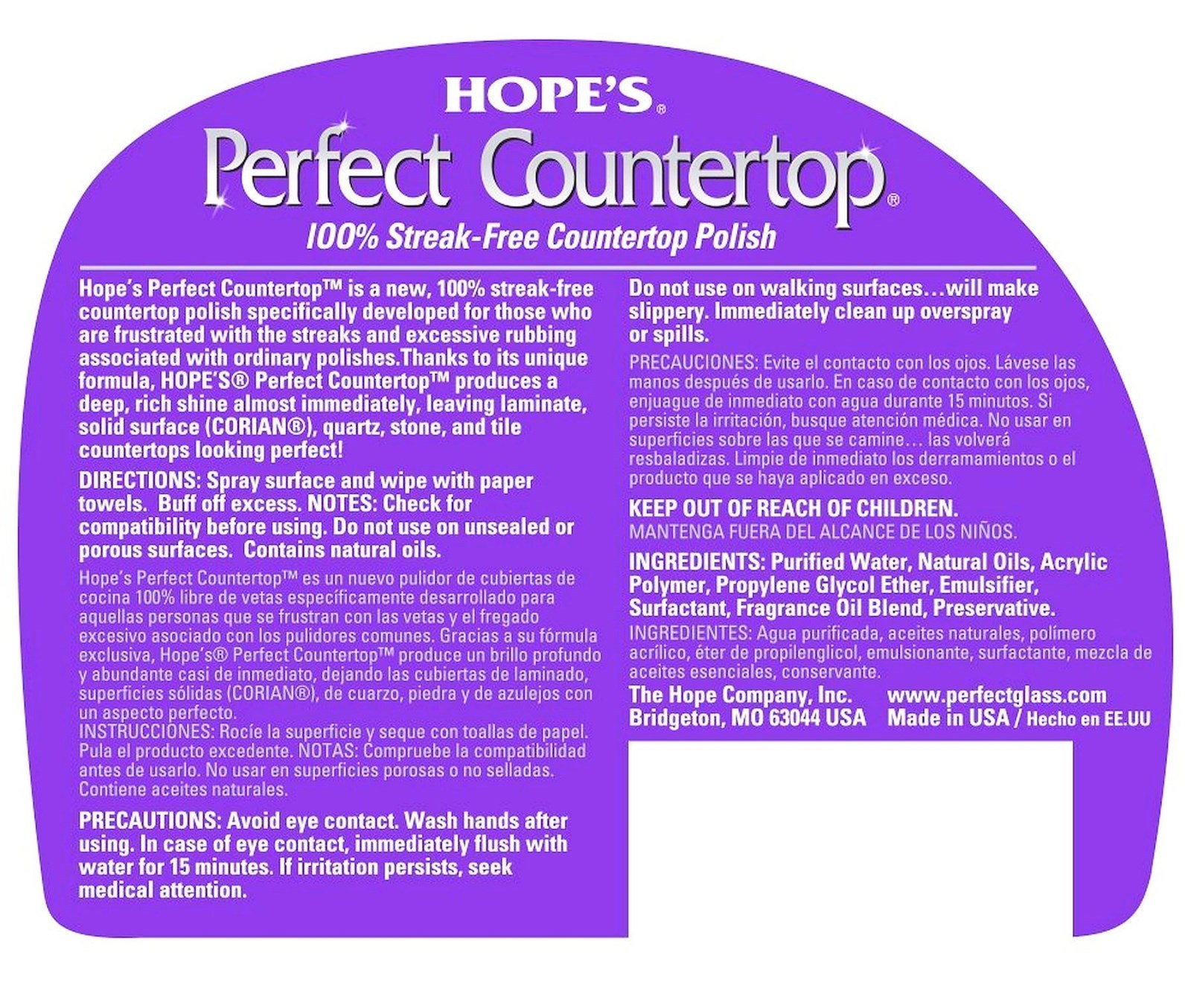 HOPE'S Perfect Countertop CLEANER & POLISH spraY for CORIAN granite ...