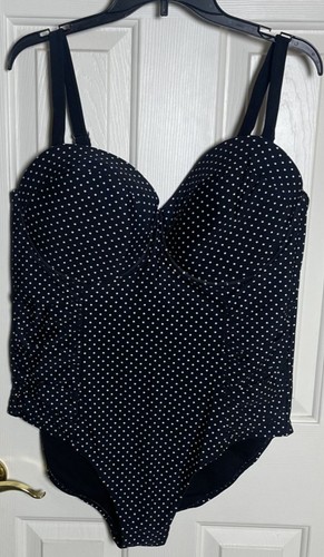 Pure Energy Black & White Polka Dot One-Piece Swimsuit w/Adjustable Straps - 20W | eBay