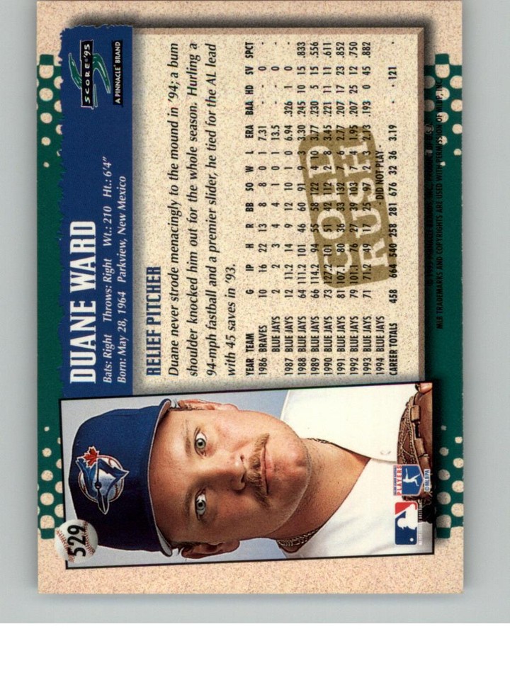 1995 Score Duane Ward 529 Toronto Blue Jays Gold Rush | eBay