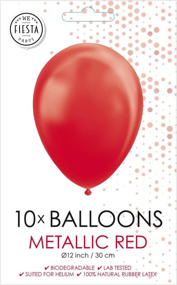Globos Red Metallic Balloons 10 Latex Balloons in Red 30 cm Balloon ...