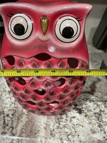 Vintage Red Ceramic Owl Night Light Accent Table Lamp 8" Tall Hoot ...