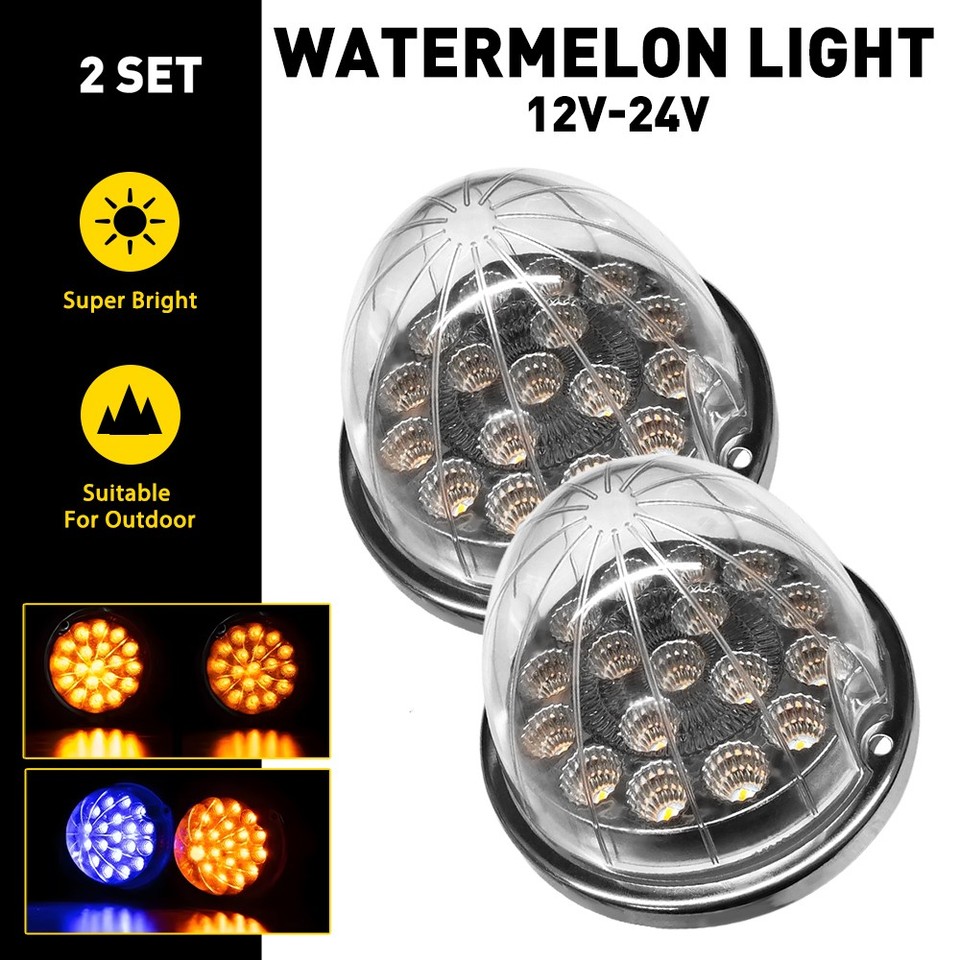 2PC AMBER BLUE WATERMELON LED LIGHT W/CHROME RING 19 LEDS MARKER AND ...