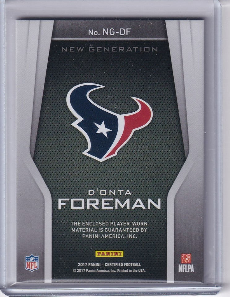 D'ONTA FOREMAN 2017 Panini Certified New Generation Jersey #25 NGDF Texans | eBay