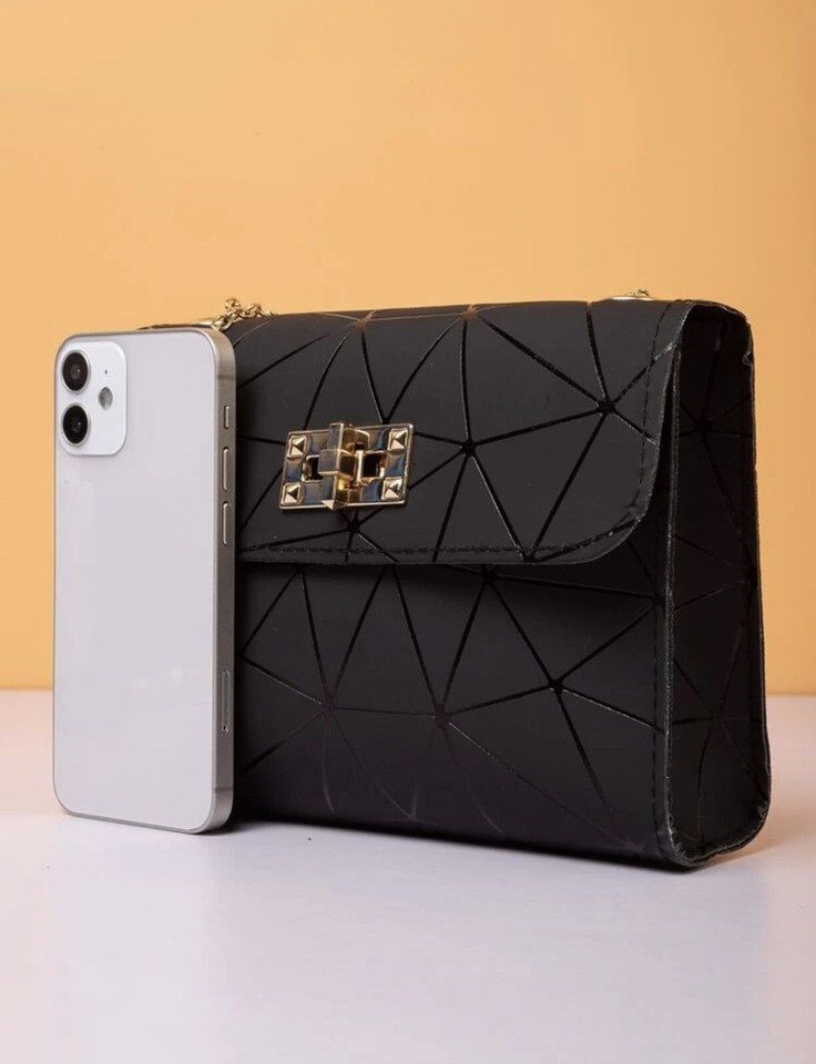 Woman's Hand Bag Purse Mini Twist Lock Geometric Pattern Flap Square ...