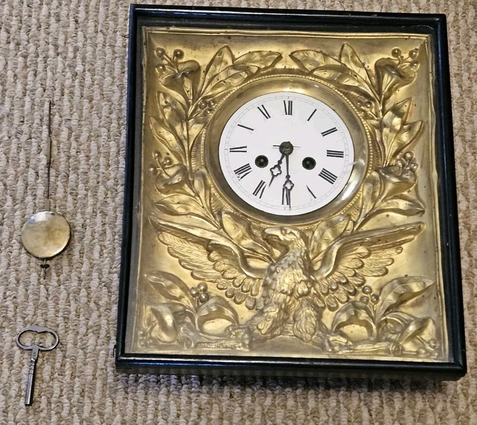 Antique 1800's Austrian Victorian Picture Frame Wall Clock w/Brass ...