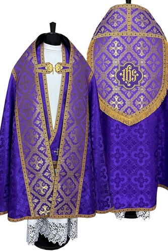 Purple damask COPE, Golden orphrey, roman style vestment | eBay