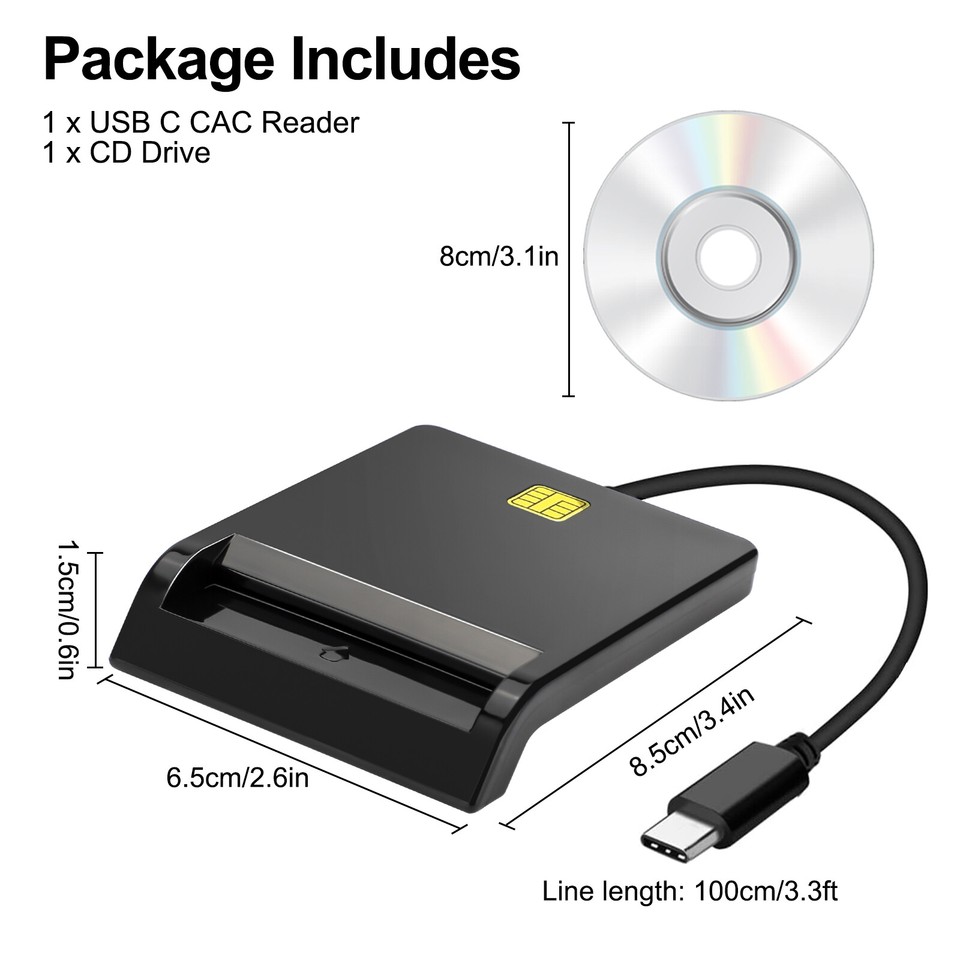 USB C Smart Card Reader DOD Military CAC Common Access-Bank Card-ID for ...