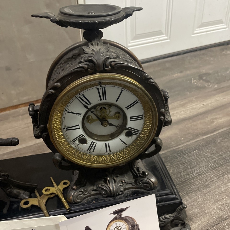 ANTIQUE NEW HAVEN "IVANHOE" SYRIAN BRONZE FIGURAL STATUE CLOCK WORKING ...