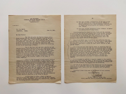 Lt. Col. H. L. Gilchrist 1921 Signed Letter WWI Chemical Warfare Svc ...