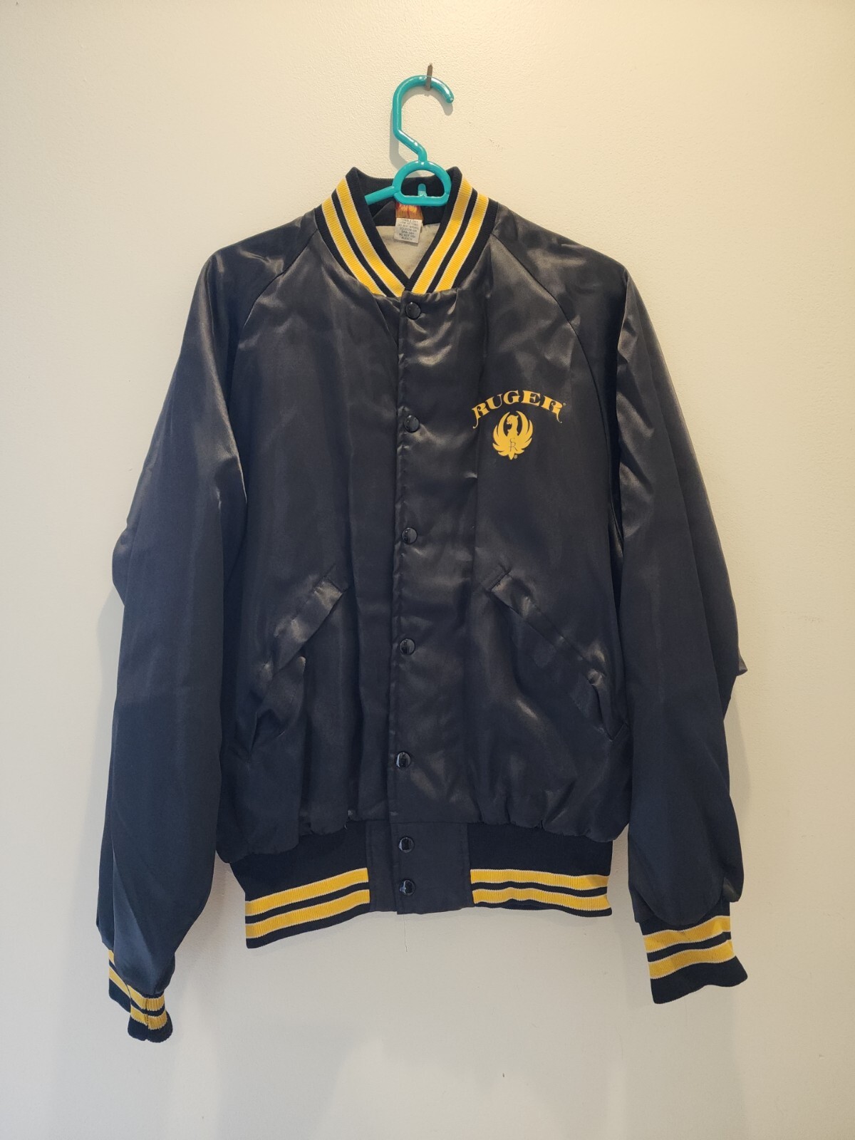 Vintage 80s Ruger black yellow Pla-Jac Dunbrooke L bomber Nylon jacket ...