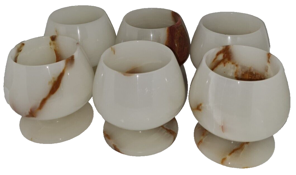 Handmade Natural White Onyx Wine Goblets - Set of 6, 4" x 4" x 4", Cap ...