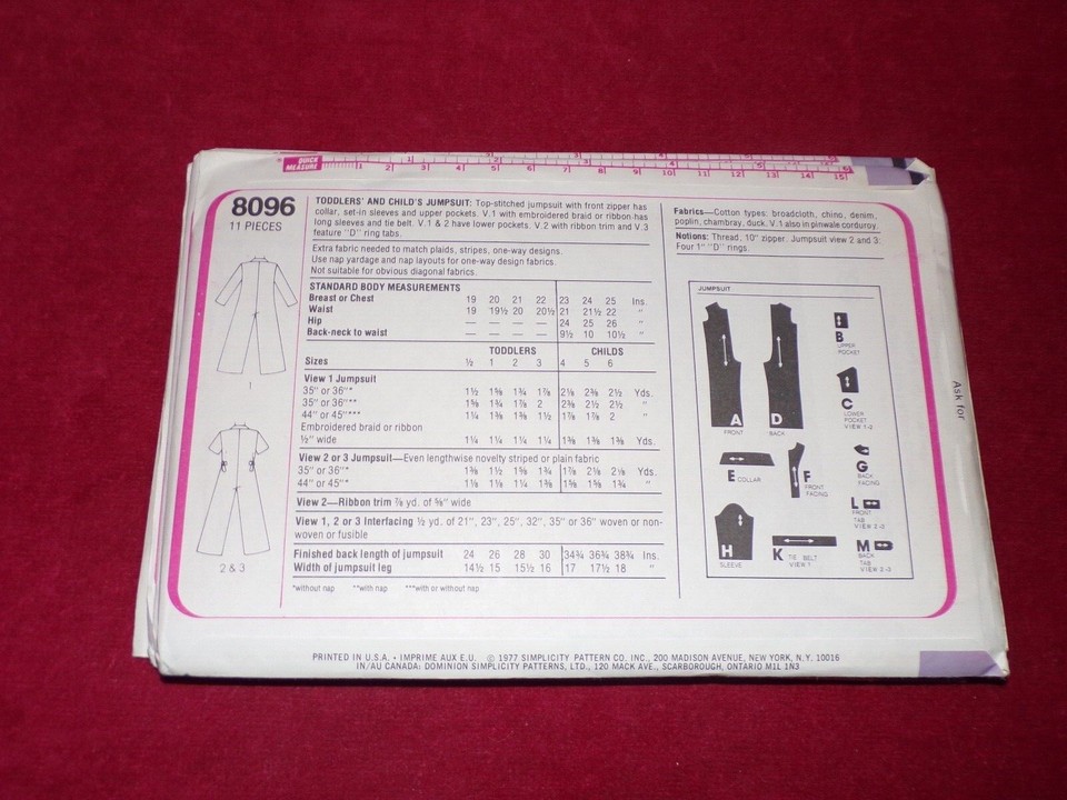 🌸 UNCIRCULATED 1977 SIMPLICITY #8096 - CHILDS MECHANICS JUMPSUIT ...
