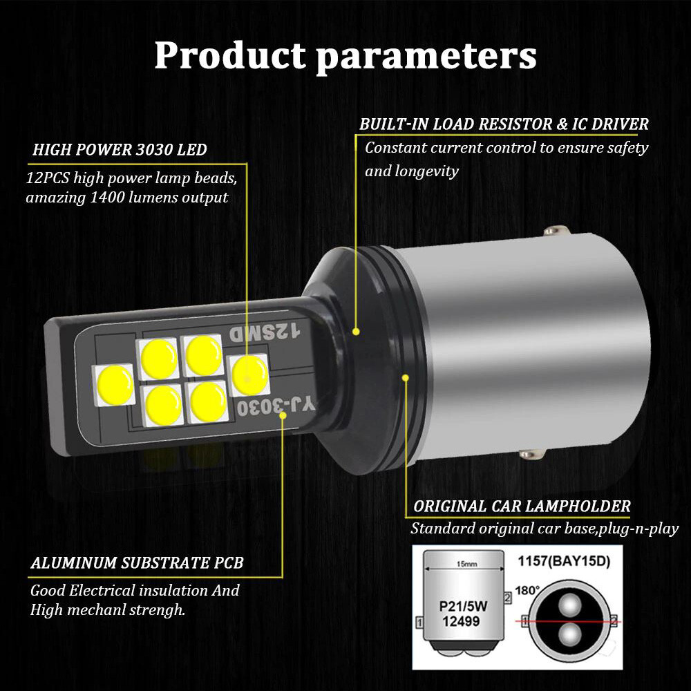 A1 AUTO 2x BAY15d 1157 LED Bulbs Green High Bright 3030 SMD DRL Daytime ...