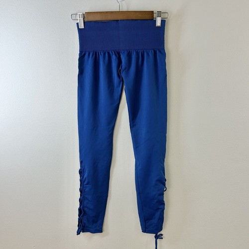 Free People Movement Leggings Womens M/L Yoga Blue Strappy Hem Ribbed ...