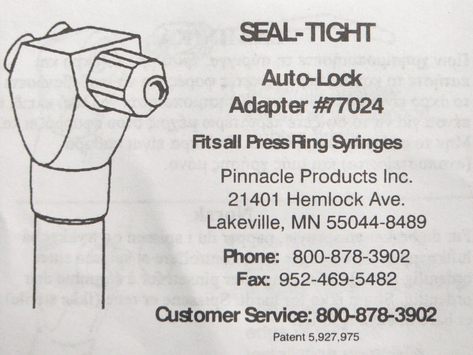 Pinnacle Seal-Tight Auto-Lock Adapter #77024 For DCI Press-Ring 3/pkg w ...