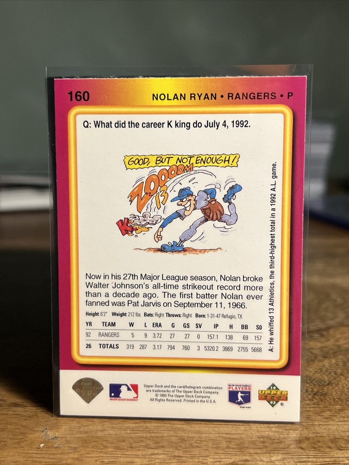 1993 Upper Deck Fun Pack Nolan Ryan Texas Rangers #160 | eBay