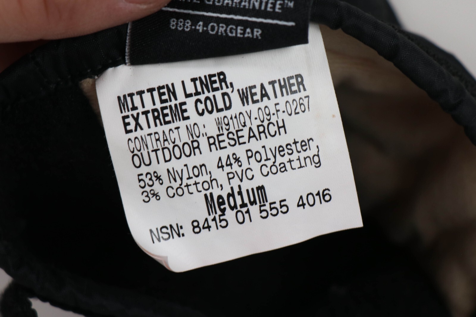 Medium Black Outdoor Research Mitten Liner Extreme Cold Weather Gloves ...