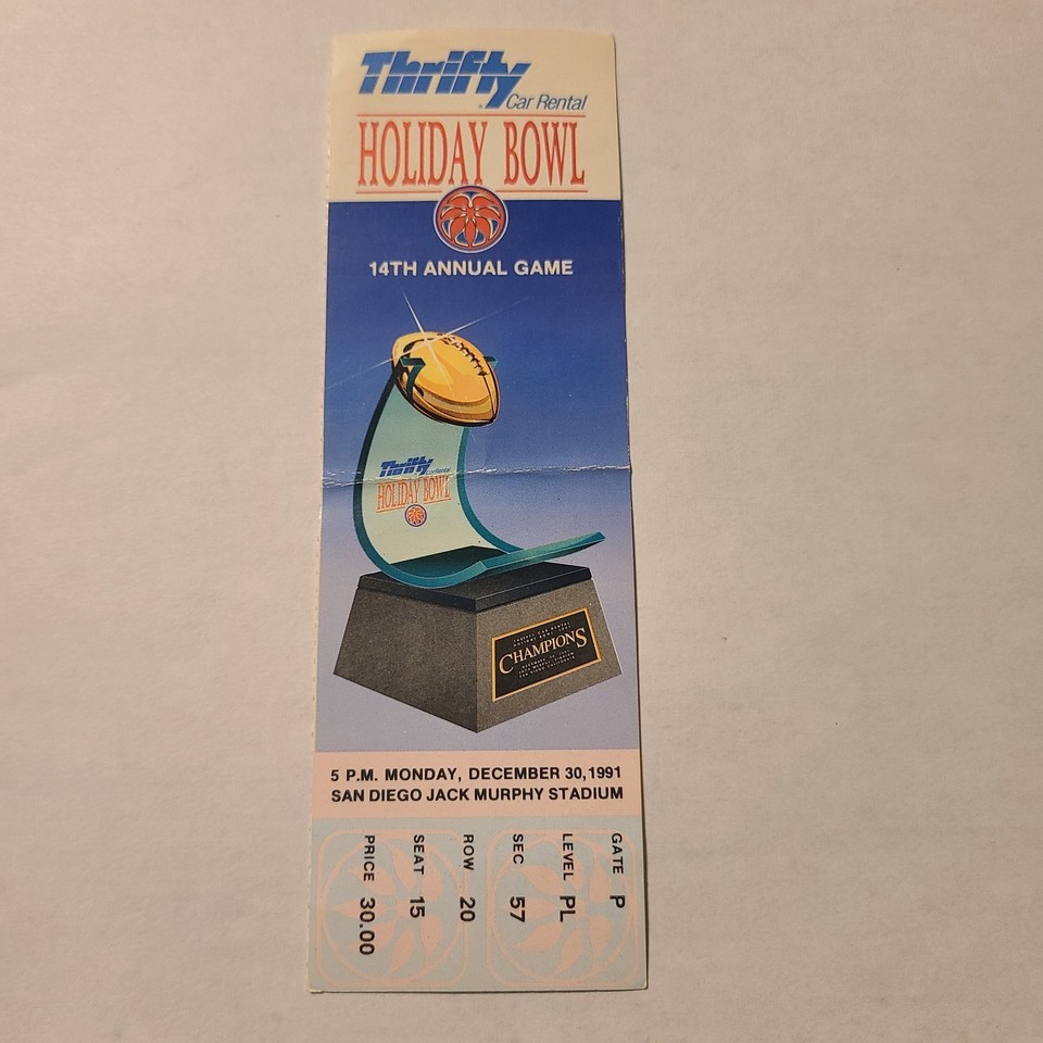 1991 Holiday Bowl Football Ticket Iowa Hawkeyes v BYU Cougars Ty Detmer ...