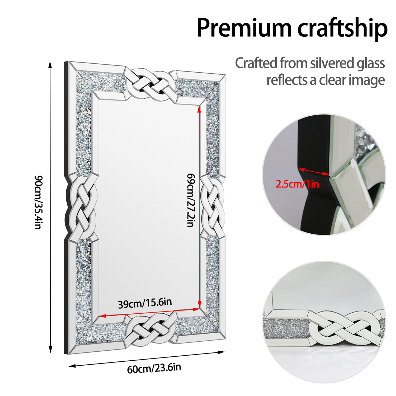 Sparkling Crystal Crush Diamond Accent Mirror for Wall Decorative ...