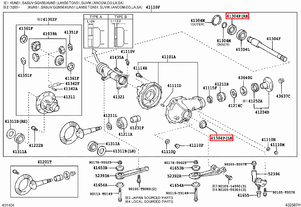 Genuine Toyota Hilux TGN26 KUN26 KUN25 GGN25 Front Inner Left LH Axle ...