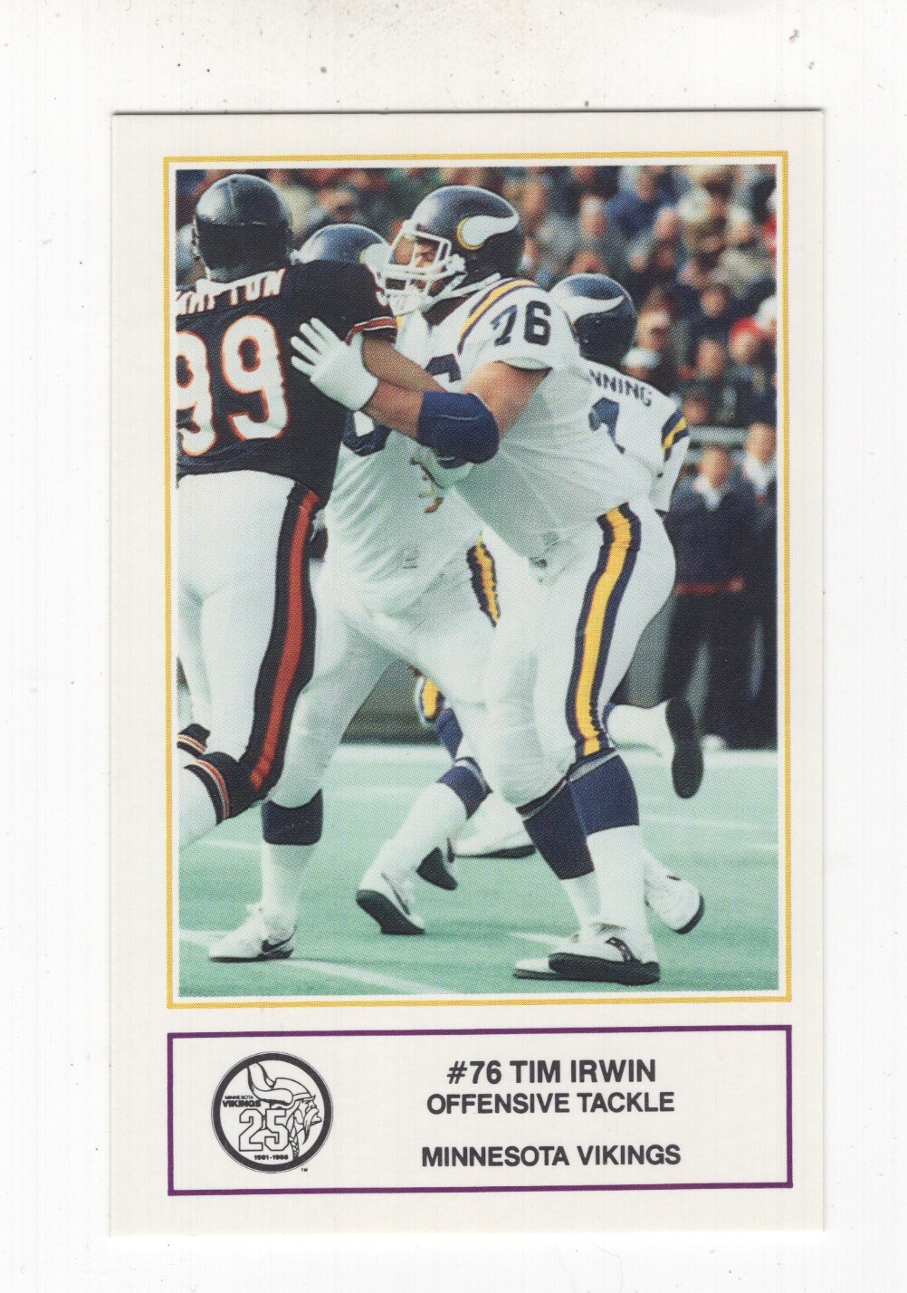 1985 POLICE MINNESOTA VIKINGS 25TH ANNIVERSARY TIM IRWIN #13 | eBay
