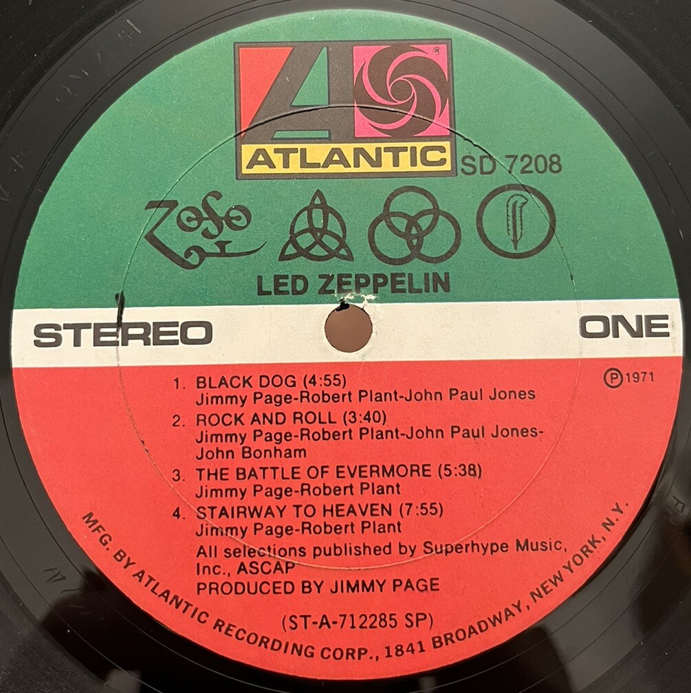 Led Zeppelin IV Lp Atlantic SD 7208 Gatefold Jimmy Page Robert Plant ...