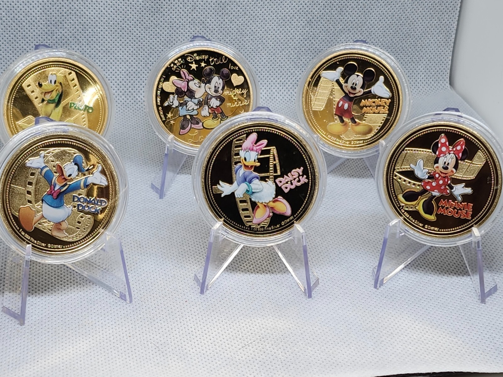 Disney Mickey, Minnie, Pluto, Donald Commemorative Coins Gold Plate LOT ...