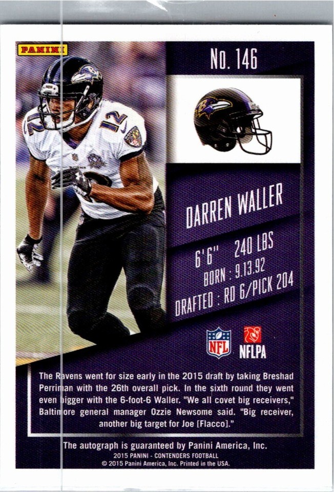 Darren Waller 2015 Panini Contenders Rookie Ticket Auto RC #146 ...