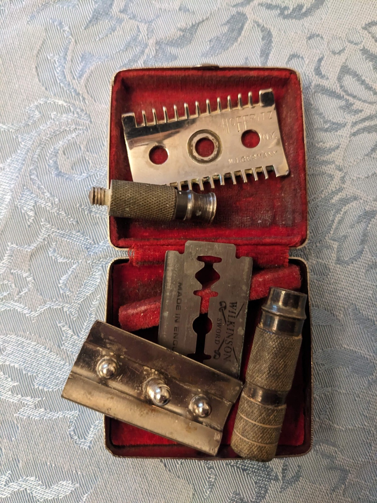 VINTAGE HOFFRITZ NY OPEN TOOTH TRAVEL SAFETY RAZOR w/ BLADE ORIG BOX ...