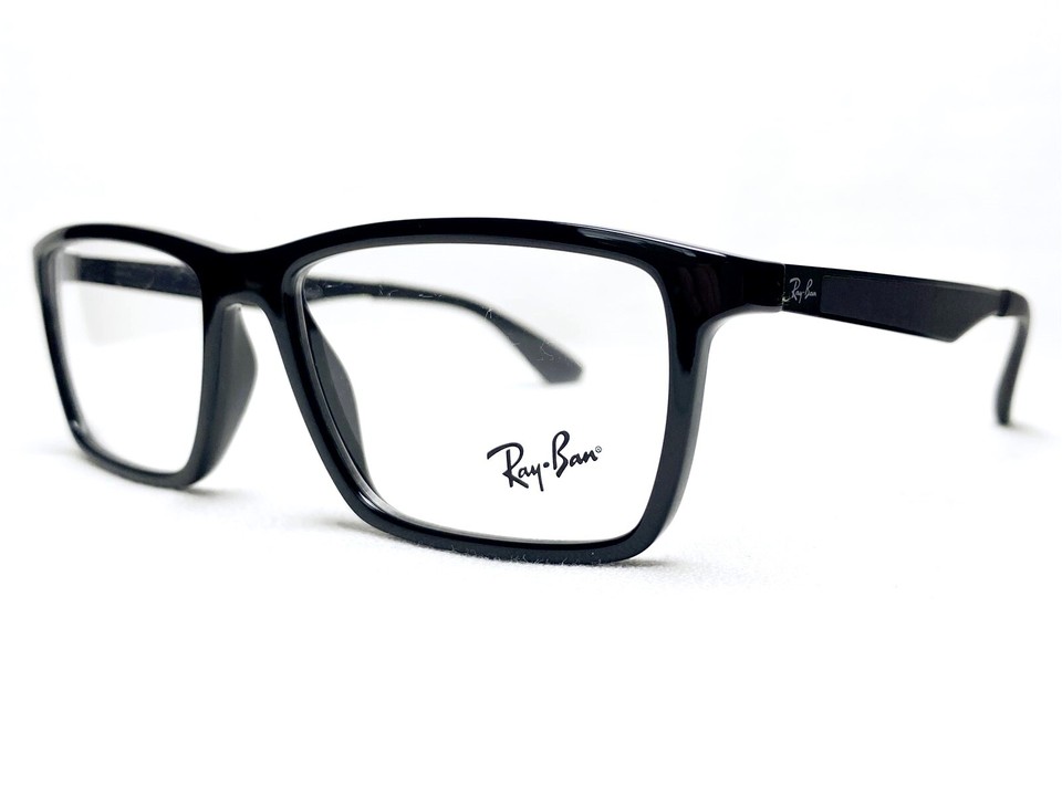 NEW Ray Ban RB7056 2000 Mens Shiny Black Rectangle Eyeglasses Frames 55 ...